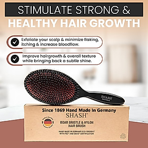 Since 1869 Hand Made In Germany - Nylon Boar Bristle Brush Suitable For Normal to Thick Hair - Gently Detangles, No Pulling or Split Ends - Softens and Improves Texture, Stimulates Scalp (Large)