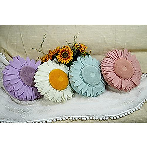 Insdream Flower Handmade 3D Sunflower Petals Decorative Throw Pillow Cover & Insert 13/16 Inch Round Ivory Floral Pillow for Couch,Home Décor,Bedroom Décor and Holiday,Housewarming Gift(16inch,Ivory)