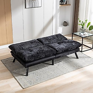 Ochangqi Convertible Futon Sofa Bed with Metal Legs, Adjustable Loveseat Futon Bed Lounge Couch, Futon Sets for Compact Living Space, Single Apartment (Black)