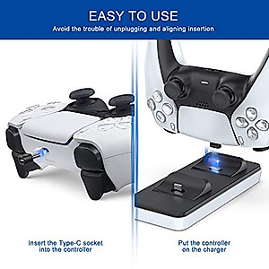 innoAura PS5 Controller Charger Station, Dual PS5 Charging Station with Removable Type C Charging Port