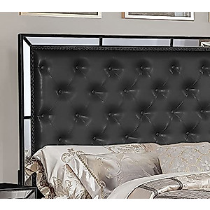 Epinki Queen Size Upholstered Bed Made with Wood in Black Color, Bed Frame, Easy Assembly