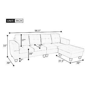 FANCUF 98.5'' Fabric Couch, L-shape Selctional Sofa for Living Room with Ottoman Left and Right Interchangeable