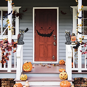 SETCADE Owl Decoy to Scare Birds Squirrels Away, Rotating Head Plastic Fake Garden Owl Statue, Halloween Decorations Outdoor, Owl Scarecrow Bird Deterrents for Outside Garden Orchard Courtyard 2 Pack