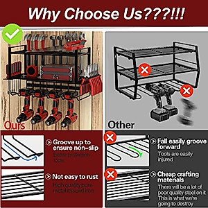 YS YARSHUNG Power Tool Organizer, Upgrade Garage Tool Organizers and Storage with Stainless Steel Plate, Drill Holder Wall Mount, Heavy Duty Metal Tool Shelf for Cordless Drill with Removable Design