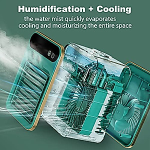 hYwecy Portable Air Conditioner-4000mAh Rechargeable Office Air Conditioner in Three Speeds&Spray Speed,Portable Evaporative Cooling Fan with Spray for Home Bedroom Office(green)