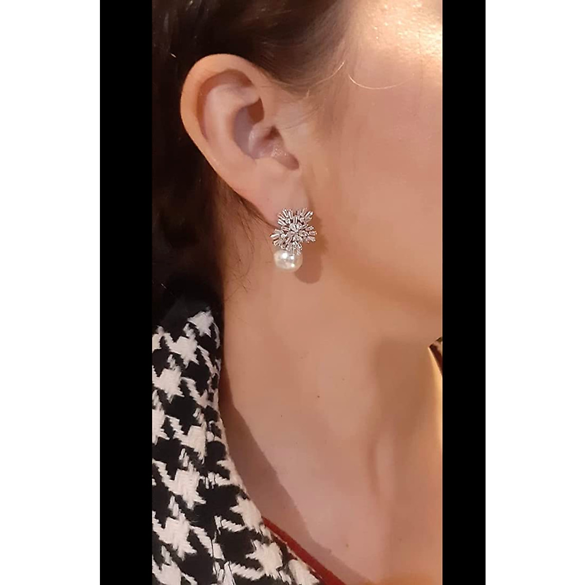 Silver Zirconia Earrings with White Pearl Style Stone - Soho Jewelry - Accessory for Women - Includes Gift Box