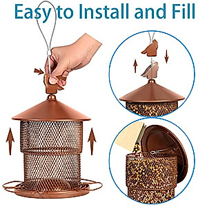 Mosloly Wild Bird Feeders Metal Outside - 7lbs Large Retractable Mesh Hanging Feeders Squirrel Proof, Blue Bird/Cardinal Wildlife Feeder, Attracts Birds(Brown)
