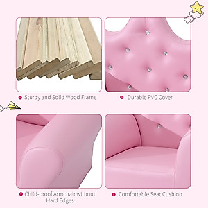 Qaba Kids Sofa Set, Children's Upholstered Sofa with Footstool, Princess Sofa with Diamond Decorations, Baby Sofa Chair for Toddlers, Girls, Pink