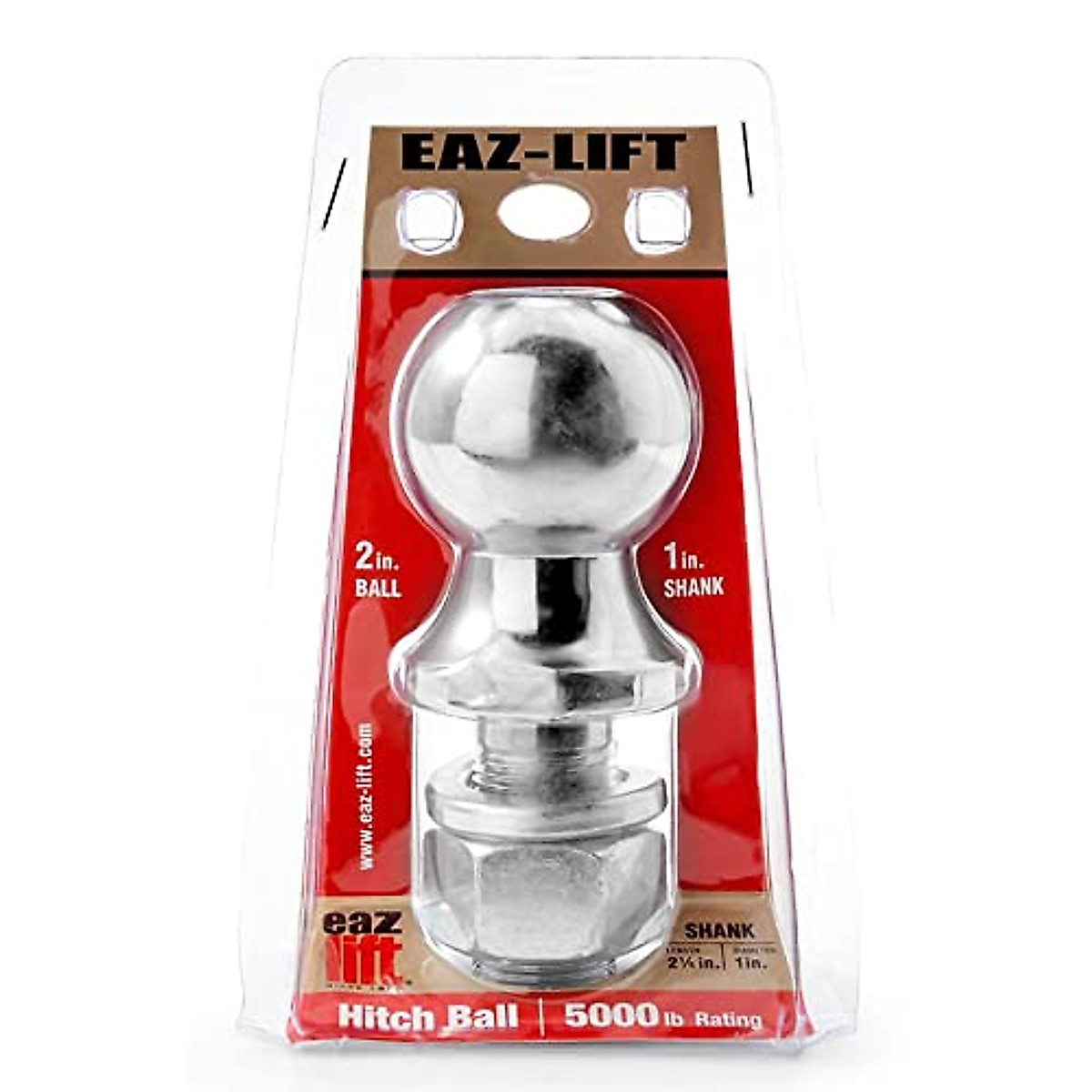 Eaz-Lift 48222 2" Hitch Ball with 1" Shank -Chrome Plated Heavy Duty Steel, 5,000 lb Rating