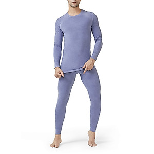 DAVID ARCHY Men's Thermal Underwear Set Winter Warm Base Layers Thermal Top and Bottom Long Johns Set Heather Moonlight Blue,L