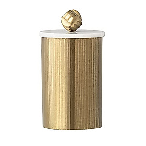 Torre & Tagus Tomar Metal Decorative Jar with Marble Lid - Handmade Home Decor Accent / Aluminum Storage Container / Modern Bathroom Canister, Abstract Rustic Decor for Decoration, 9.25" Tall, Gold
