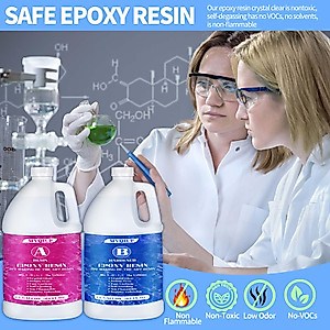 Myqiuf Epoxy Resin Kit, 1 Gallon/128OZ Epoxy Resin Crystal Clear Not Yellowing No Bubble Self Leveling for DIY Molds Wood Jewelry Table Tops Bar Top Casting Coating Crafts Supplies Easy Mix 1:1 Ratio