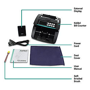 Kolibri Money Counter Machine - 1,500 bills per min, advanced counterfeit detection, set up in minutes, Add and Batch Modes, Cash Counter with LCD Display,3-year warranty - 24/7 US customer support