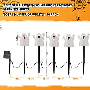 Threan 10 Pcs Halloween Pathway Light Decorations Solar Stake Lights LED White Light Decorative Solar Operated Stake String Lights IP44 Waterproof Outdoor for Yard Garden(Classic Ghost)