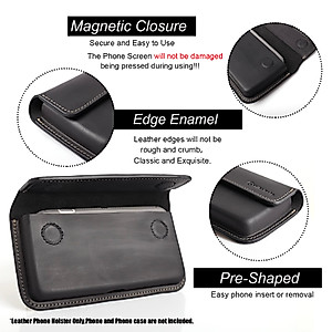 Gentlestache X-Large Leather Phone Holster for iPhone 14 Pro Max, Horizontal Cell Phone Case for Galaxy S23 Ultra S23 Plus, Phone Belt Holder with Belt Clip for Phone with Protective Case