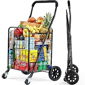 Pipishell Shopping Cart with Dual Swivel Wheels for Groceries, Compact Folding Portable Cart Saves Space, with Adjustable Handle Height, Lightweight Easy to Move Holds up to 70L/Max 66Ibs, PITUC1