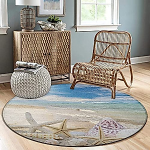 Luxury Soft Round Area Rug Home Decor for Bedroom Living Room Office, Ocean Beach Starfish Seashells Nature Starfish Shells, Fashion Throw Rug Circle Carpet, 2ft Diameter