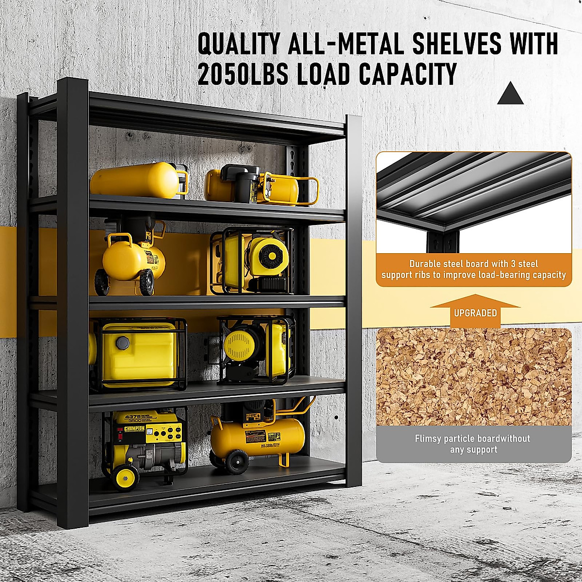 GEBAROW 72" H Garage Shelving Heavy Duty, Industrial Shelving Storage Rack with 5-Tier Metal Shelving Unit, 2500LBS Loads Adjustable Garage Storage Shelves for Warehouse Pantry, 72" H*59" W*22" D