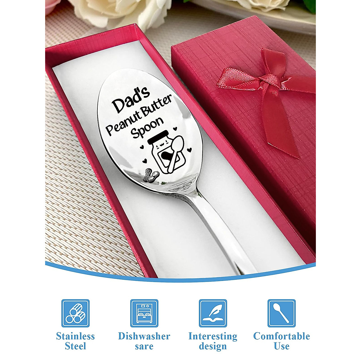 Advivio Dad's Peanut Butter Spoon - Funny Engraved Stainless Steel Peanut Butter Spoons Dessert Spoon Peanut Butter Lovers Gifts, for Dad Dady Father Grandpa Men Birthday Christmas Father's Day Gifts