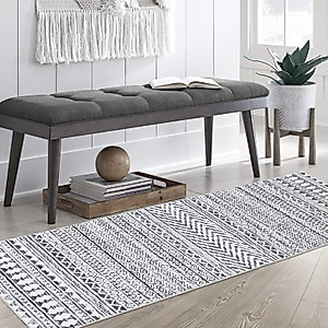 RUGSREAL 2' x 12' Runner Rug Extra Long Hallway Runner Rug Washable Indoor Runner Rug Non-Slip Boho Kitchen Runner Rug Geometric Runner for Living Room Bedroom Laundry, Grey 2'x12'