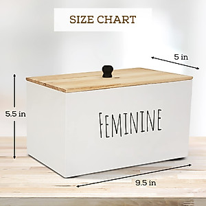 Bliss by Home Tampon Holder Storage for bathroom, Feminine Wood Container Box, Women Product Organizer, Farmhouse Décor, Pad Storage Container Box, Rustic Accessories (white)