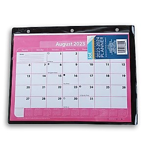 2023-2024 Monthly School Year Calendar Planner in Protective Sleeve for 3-Ring Binder (Pink)
