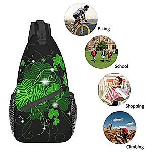 ROSIHODE St. Patrick's Day Cute Shamrocks Sling Backpack,Travel Hiking Daypack Clover Crossbody Shoulder Bag