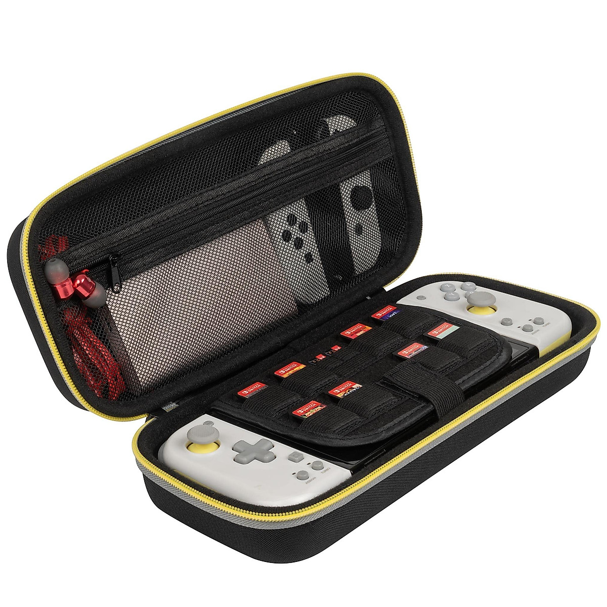ButterFox Large Carrying Case for Hori Split Pad Compact, Fits Charger, 10 Game Holders (8 Physical + 2 Digital) - Black/Yellow