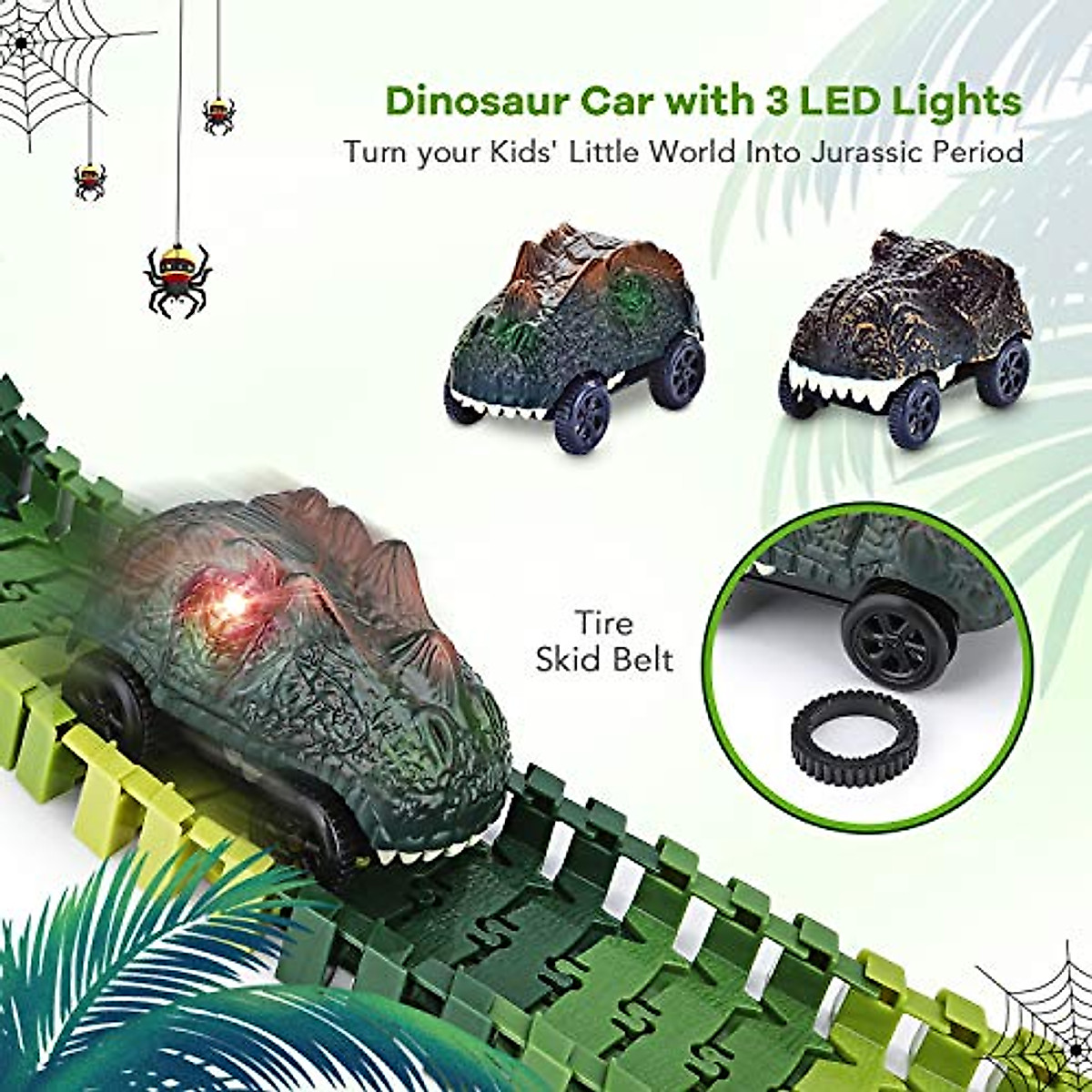 Dinosaur Toys,Create A Dinosaur World Road Race,Flexible Track Playset and 2 pcs Cool Dinosaur car for 3 4 5 6 Year & Up Old boy Girls Best Gift
