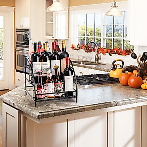 SOUJOY Coffee Syrup Rack Organizer, 9-12 Bottles Wine Holder Stand, 3-Tier Metal Wire Countertop Storage Rack, Freestanding Shelves for Coffee Bar Station, Kitchen, Syrup Wine Dressing Cocktail