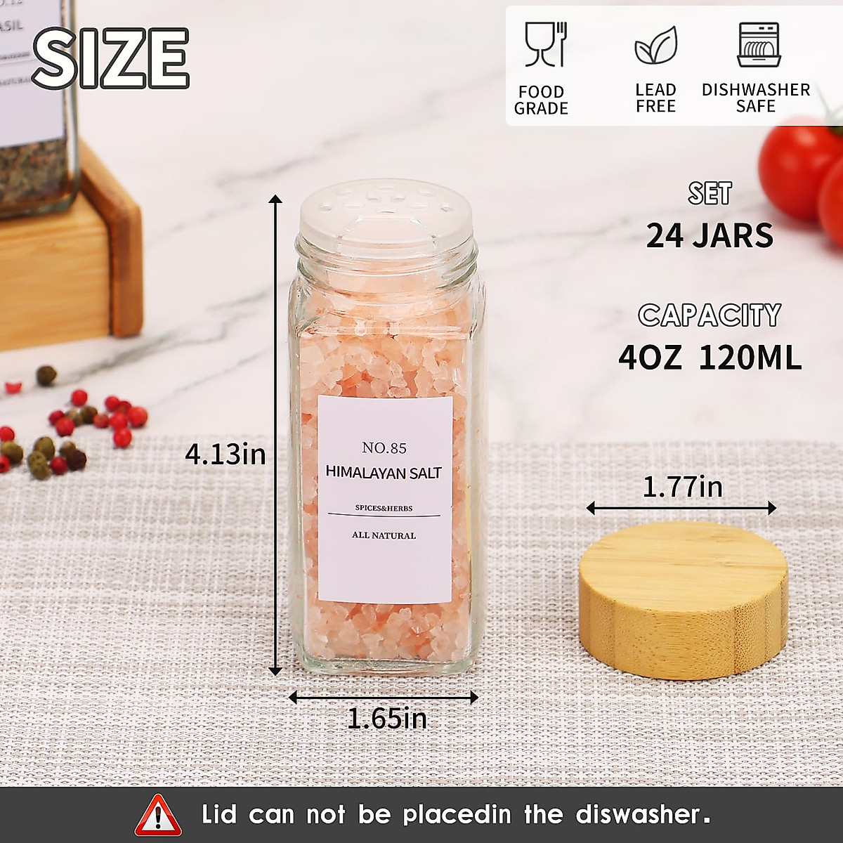 Forhaodejia Spice Jars - 24 Pcs, Spice Jars with Labels, Glass Spice Jars with Bamboo Lids, Seasoning Containers,Empty Glass Spice Container Set, Seasoning Organizer, Kitchen Set, with Pepper Grinder