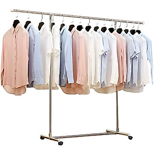 RELIANCER Heavy Duty Large Garment Rack Stainless Steel Clothes Drying Rack Commercial Grade Extendable 47-77inch Clothes Rack Adjustable Clothe Hanger Rolling Rack with 4 Casters Tool Golves 10 Hook