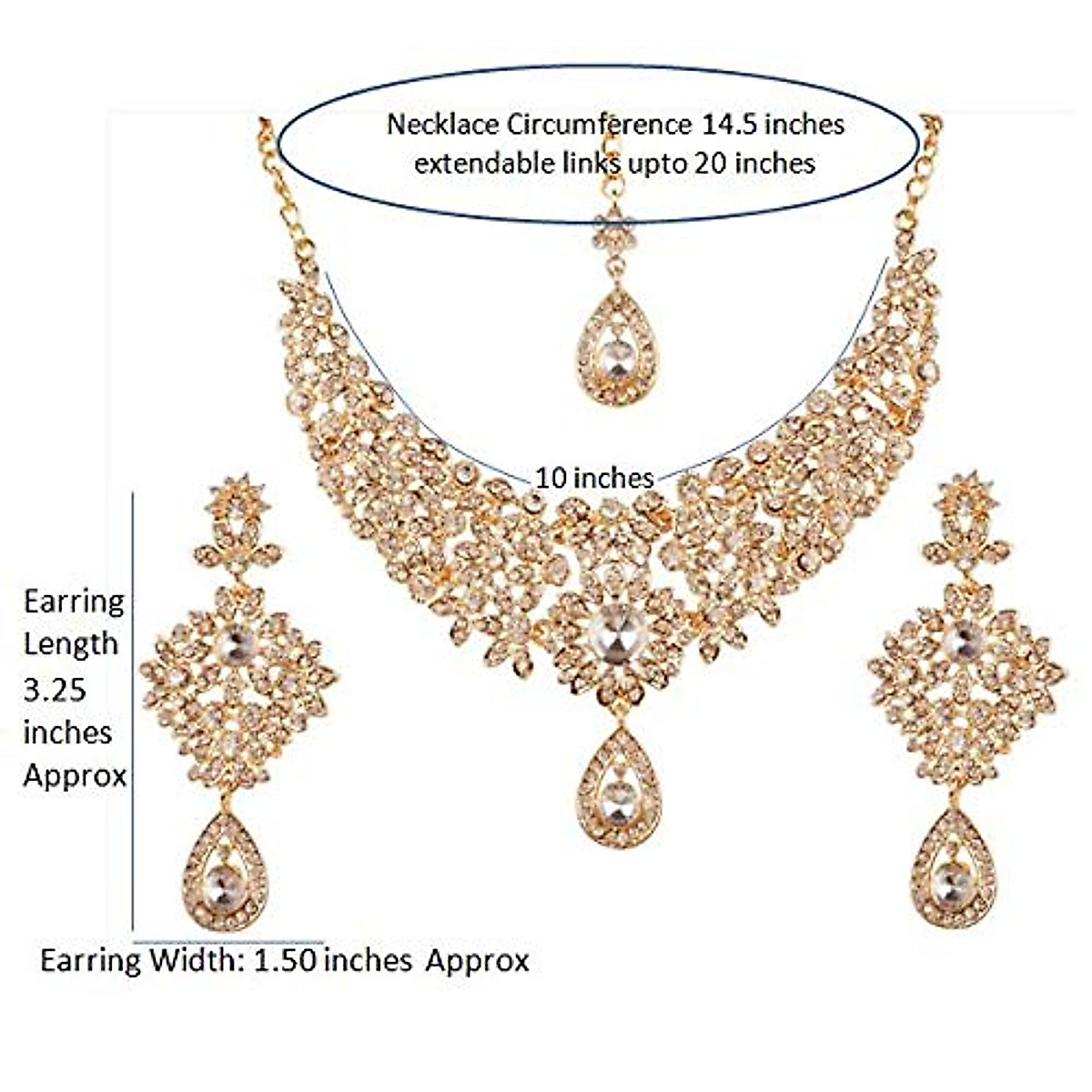 Touchstone NEW Indian Bollywood Charming Look Fine Filigree Sparkling Rhinestones Designer Jewelry Necklace Set In Gold Tone For Women.