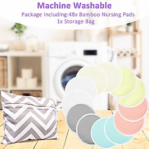 Beieverluck 48 Pack Reusable Nursing Breast Pads with Wash Bag Breastfeeding Nipple Pads for Maternity Washable Breast Pads for Breastfeeding