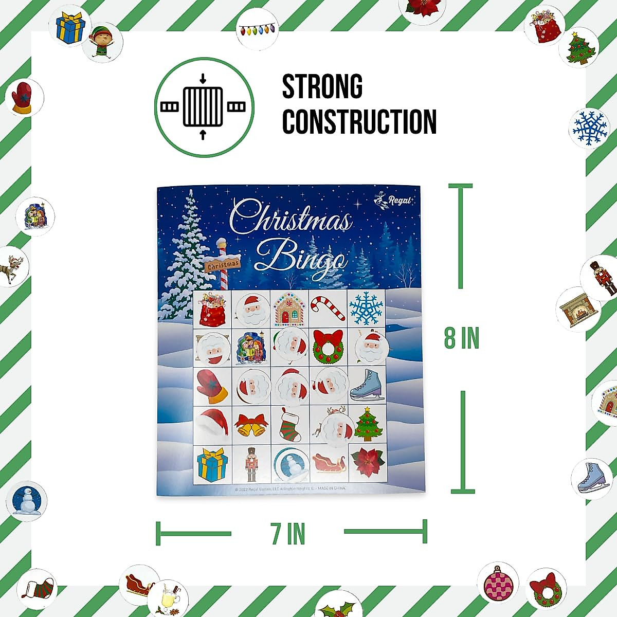 Regal Games - Holiday Bingo Set - Family Size Game Kit - Includes 10 Bingo Cards, 168 Bingo Marking Chips, 24 Calling Chips - 8” x 7” Cardstock