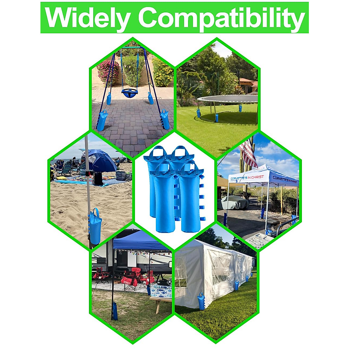 120LBS Extra Large Heavy Duty Canopy Weights Sand Bags for Ez Pop Up Canopy Tent Gazebo Outdoor Instant Sun Shelter Patio Umbrella, Upgraded 5 full-Sized Velcro, 2 Nylon Handles and Storage Bag, 4Pack