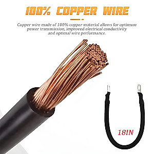 AICEL 4 AWG Battery Cables Set with Terminals, Pure Copper Battery Inverter Cables with 3/8 Inch Lugs, Power Wire (Positive and Negative) for Solar ATV RV Boat Automotive Marine Motorcycle (18")