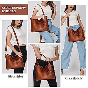 Long Keeper Vegan Leather Tote Handbags Women Large Capacity Hobo Shoulder Bag Crossbody Satchel Bags with Small Purse (Brown)