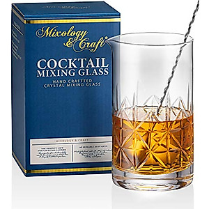 Mixology & Craft Crystal Cocktail Mixing Glass - 24oz Martini Stirring Glass with Thick Weighted Bottom, Professional Bartender's Beaker & Mixing Pitcher - Essential Bar Tools