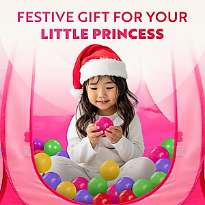 Playz Ball Pit Princess Castle Play Tent for Girls w/ 50 Balls Included - Pop Up Children Play Tent for Indoor & Outdoor Use - Playland Playhouse Tent w/ & Glow in The Dark Stars & Zipper Storage Case