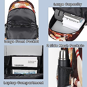 lakefvgk Abstract Fire Bowling Ball Backpacks for Girls Boys School Portable Wide Shoulder Strap Large Capacity School Kids Backpack with Reflective Strip Travel Bag College Student Casual Daypack
