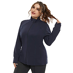 Hanna Nikole Womens Plus Size Active Full Zip Long Sleeve Jacket with Front Pockets Navy 24W