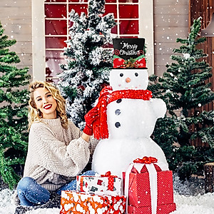 Christmas Tree Topper Decorations Gifts, Collapsible Black Velvet Hat with Plaid Red Green Bow Snowflake Elk Ribbon Merry Xmas Sign Handmade Ornaments Supplies Large Holiday Indoor Home Decor