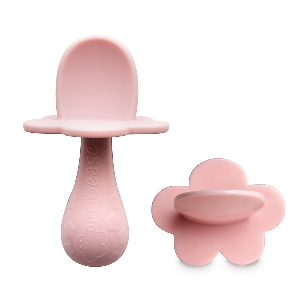 Grabease Baby Silicone Spoon Set for Baby-Led Weaning & First Stage Self-Feeding: Soft, Safe 100% Food-Grade Silicone, Safe for Dishwasher, No BPA/PVC/Latex/Phthalates, Set of 2 Blush Spoons