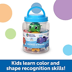 Learning Resources Snap-n-Learn Narwhals & Friends, 15 Pieces, Ages 18 Months+, Baby and Toddler Toys, Educational Toys, Color and Shape Recognition, Fine Motor Skills