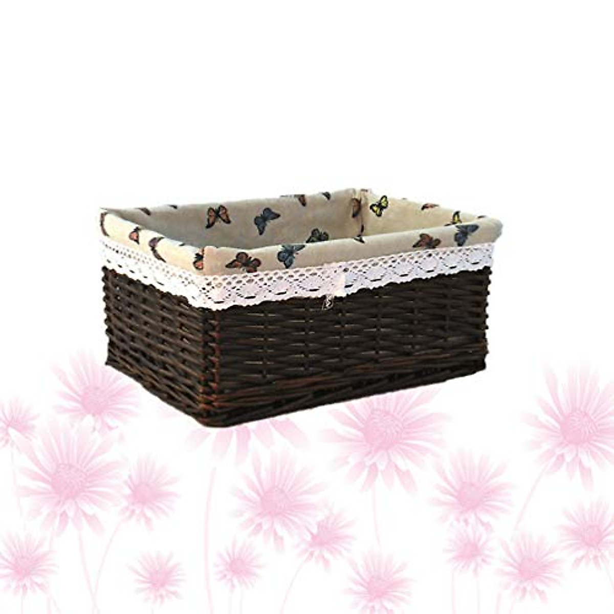 YARNOW Woven Basket Rattan Storage Bin Seagrass Wicker Basket with Fabric Liner Dedsktop Sundries Container Weaving Cutlery Organizer for Jewelry Cloth