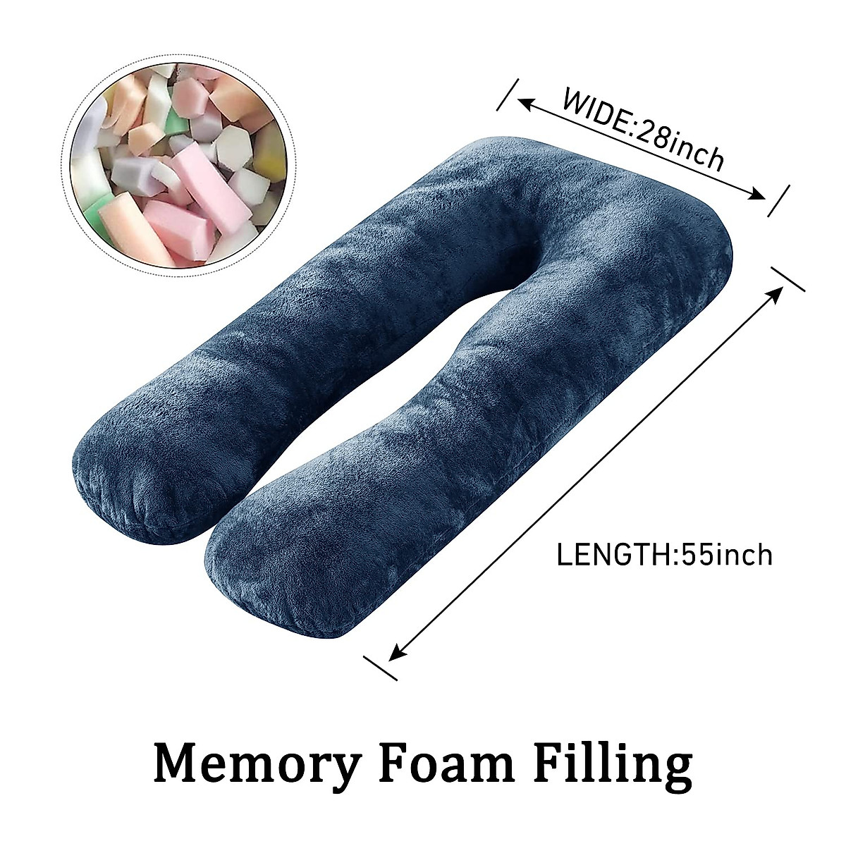 WhatsBedding Pregnancy Pillows for Sleeping,Memory Foam Filling U Shaped Pregnancy Pillows Full Body Pillow for Pregnancy with Velvet Cover (55 inches, Blue)
