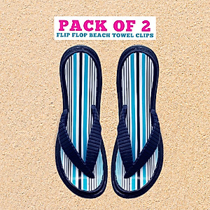 PERFORMORE Flip Flop Beach Towel Clips (Blue Strap), 2-Pack, Portable Towel Holder Clips, Secure Clips for Beach Chairs Deck Patio Pool Boat Cruise Lounge Chair Accessories