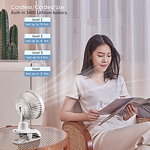 FIELDSKY Small Oscillating Desk & Clip Fan Portable Table Fan USB Rechargeable Battery Powered Quiet Personal Fan Dual Adjustable Angle Desktop Air Circulate Fan with 4 Speed