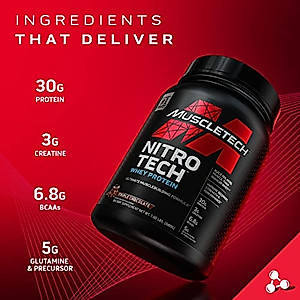 Whey Protein Powder | MuscleTech Nitro-Tech Whey Protein Isolate & Peptides | Milk Chocolate, 4 Pound (Pack of 1), 40 Servings